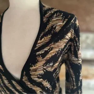 NIC+ZOE | Tops | Niczoe Top Animal Print Black Brown Asymmetrical Knit ...